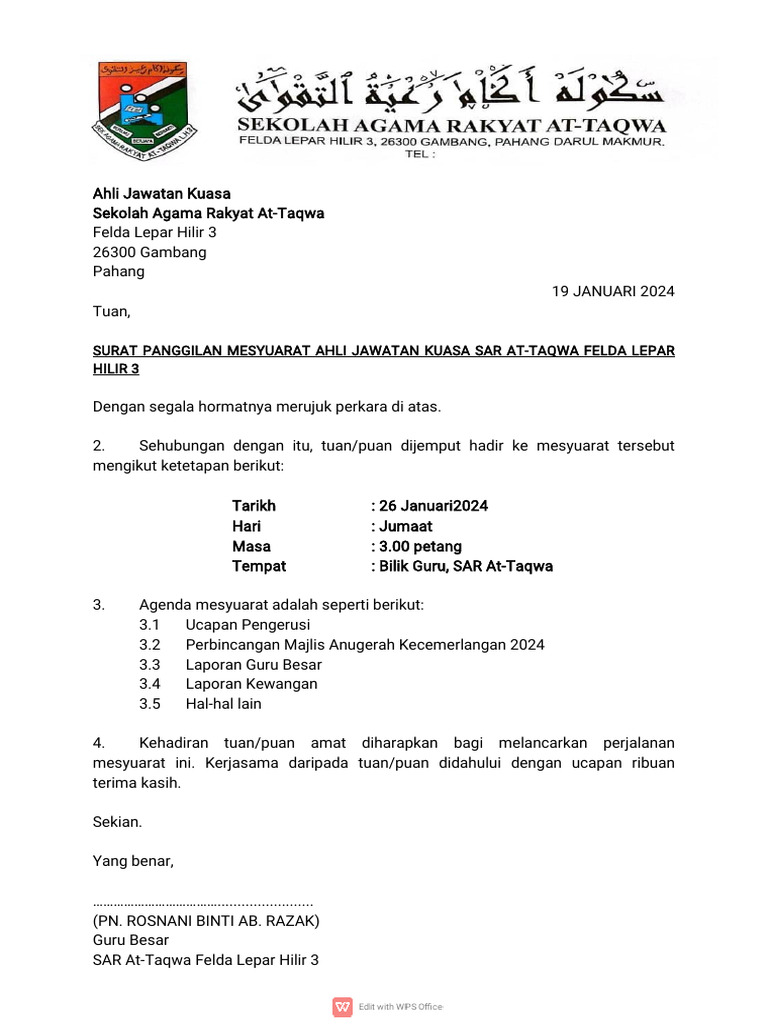 Jemputan AJK Menghadiri Mesyuarat KALI KEDUA | PDF | Agama & Spiritualitas