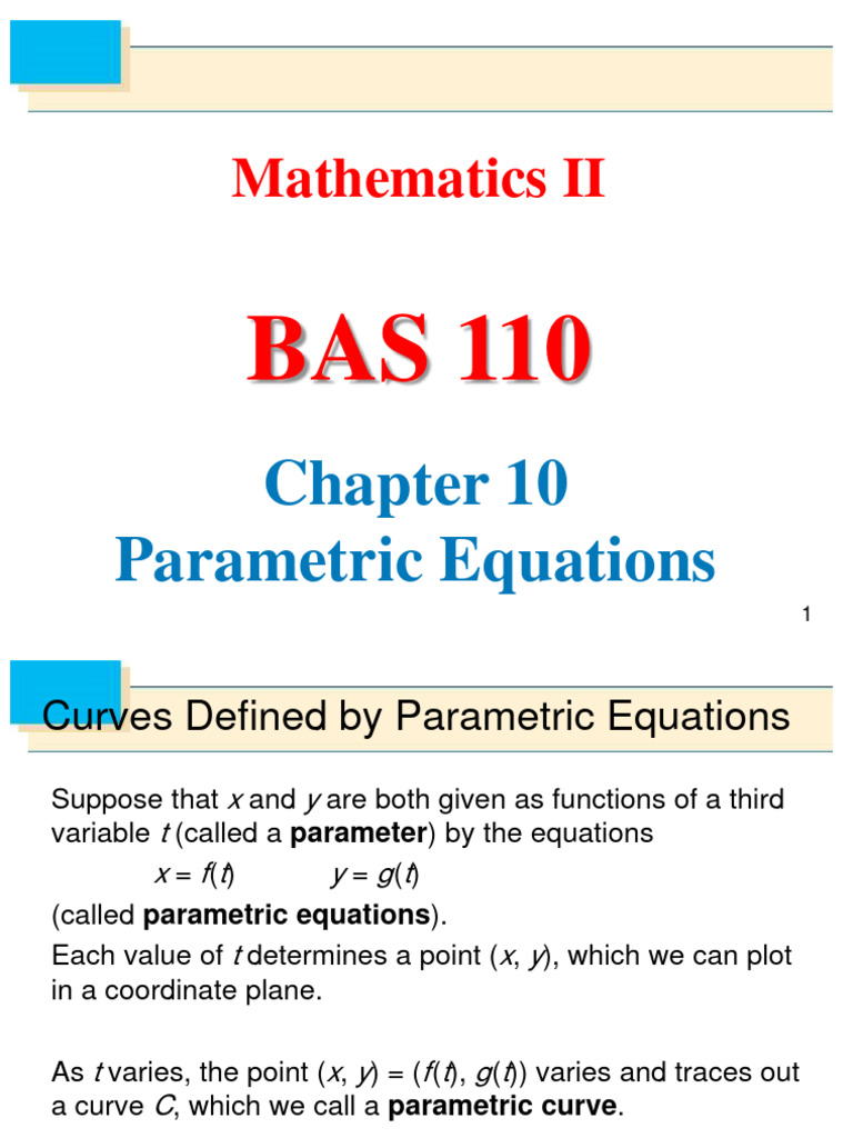 BAS110 - Chapter 10 - Parametric Equations | PDF | Equations | Tangent