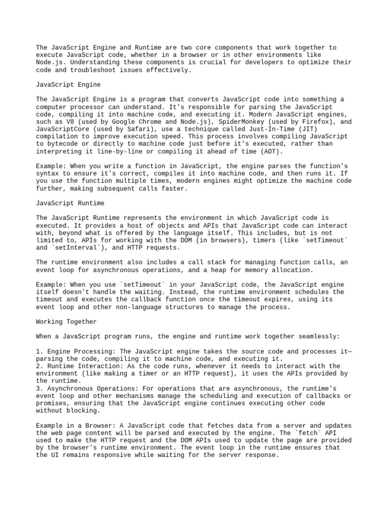 Javascript Engine And Runtime Explained Pdf Java Script Software