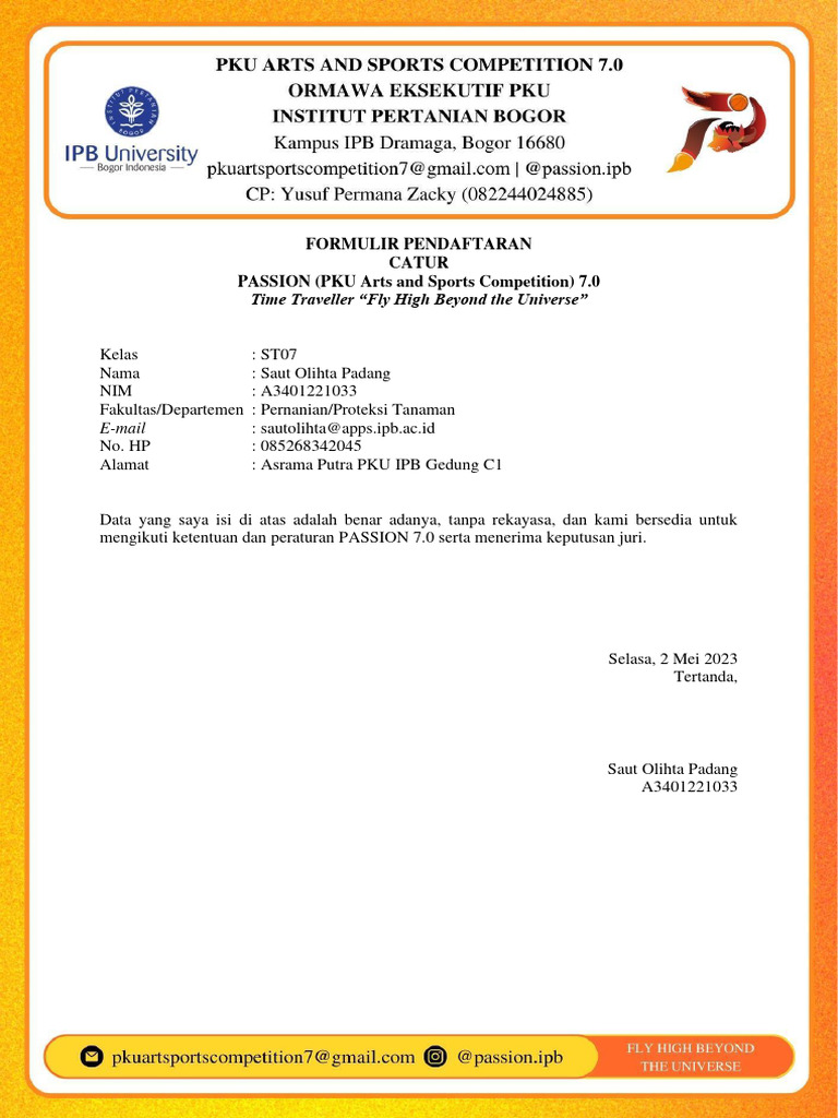 Pendaftaran PASSION 7.0 IPB | PDF