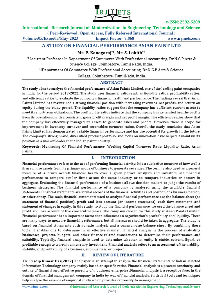 A Study On Financial Performance Asian Paint LTD | PDF | Financial ...