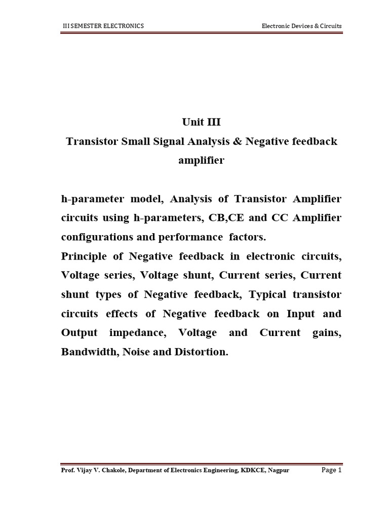 EDC ETRX Unit 3 Vijay Chakole - 1 | PDF | Amplifier | Bipolar Junction Transistor
