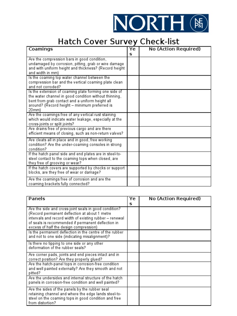 Hatch Cover Inspection Checklist | PDF | Corrosion | Building Engineering