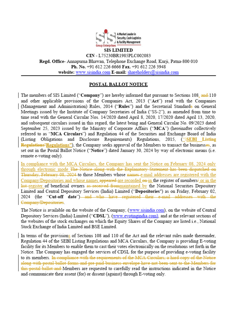 Public Notice - Dispatch of Notice | PDF | Electronic Voting | Stocks