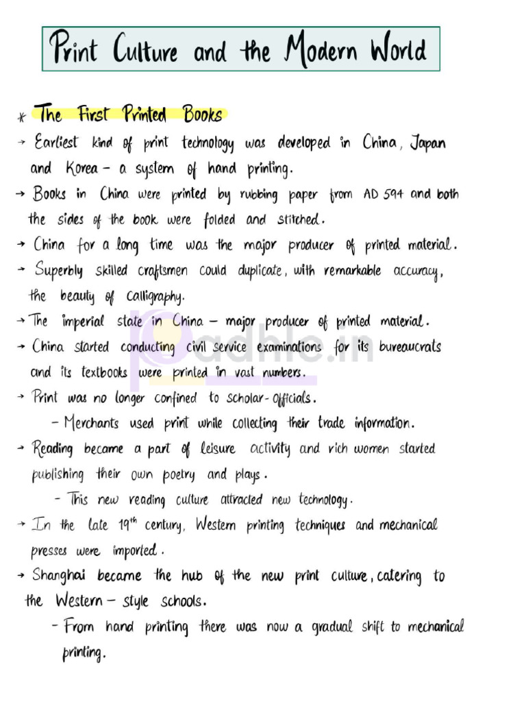 Print Culture and Modern World - Padhle 10th Notes | PDF