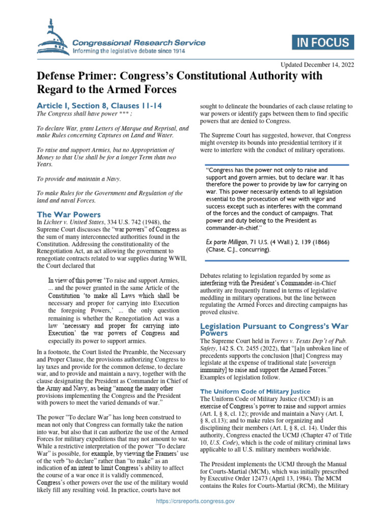 IF10535 | PDF | Uniform Code Of Military Justice | Article One Of The ...