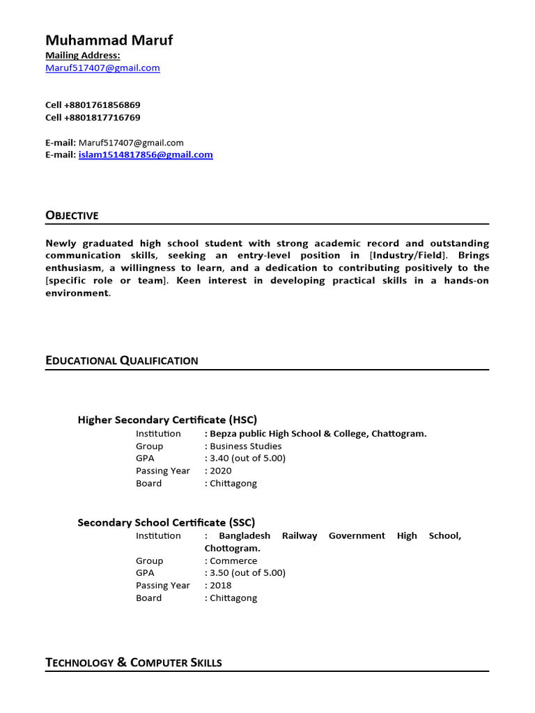 Common CV Format 01 - KVWropMDMX9QzY8 | PDF