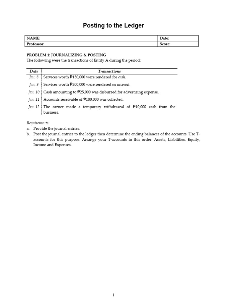 Assignment POSTING TO THE LEDGER | Download Free PDF | Debits And ...