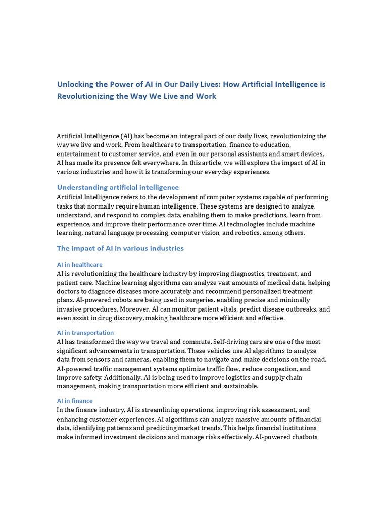 Unlocking The Power of AI in Our Daily Lives - How Artificial ... Unlocking The Power of AI in Our Daily Lives - How Artificial ...