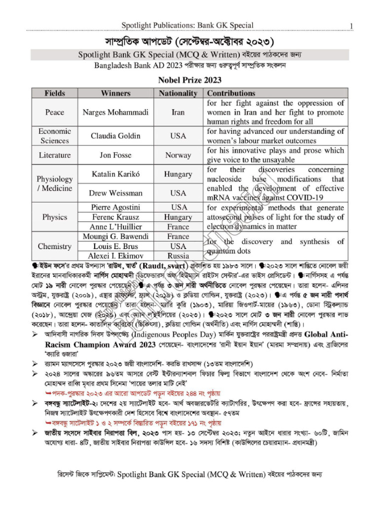 Recent GK Note (For BB AD 2023 Exam) | PDF