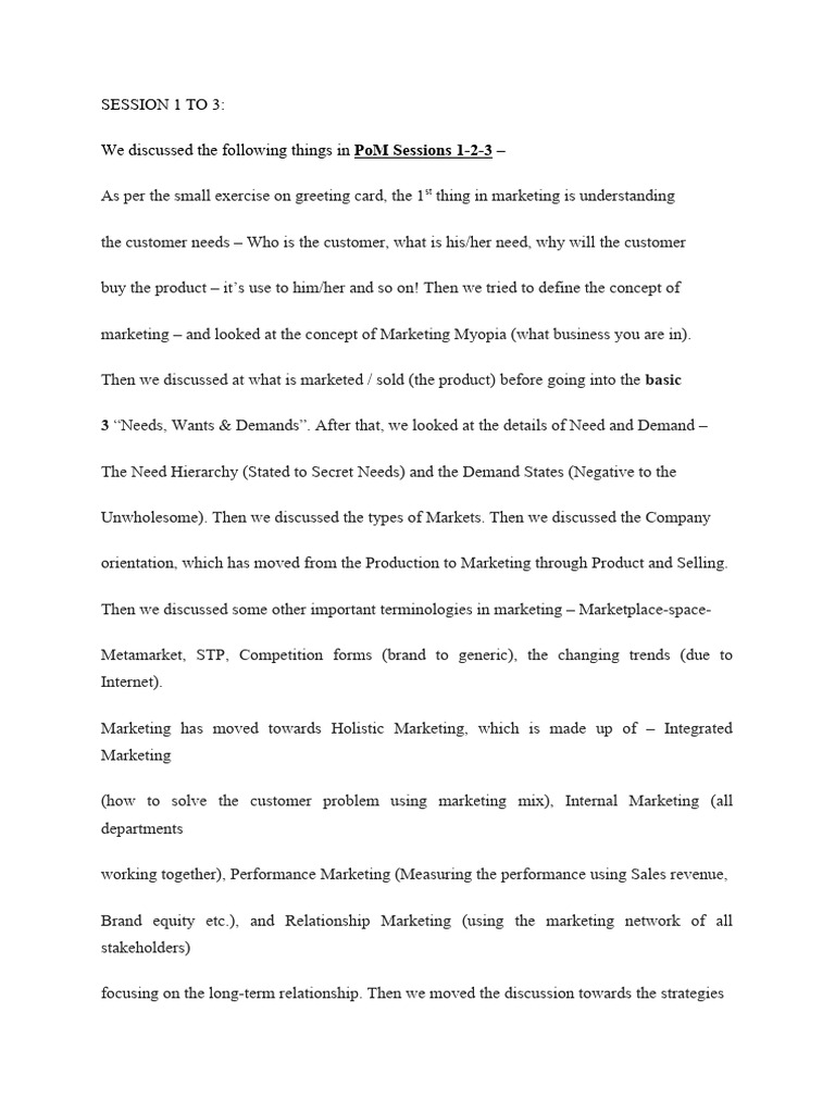 Session 1 to 10 brief | PDF | Marketing | Market Segmentation