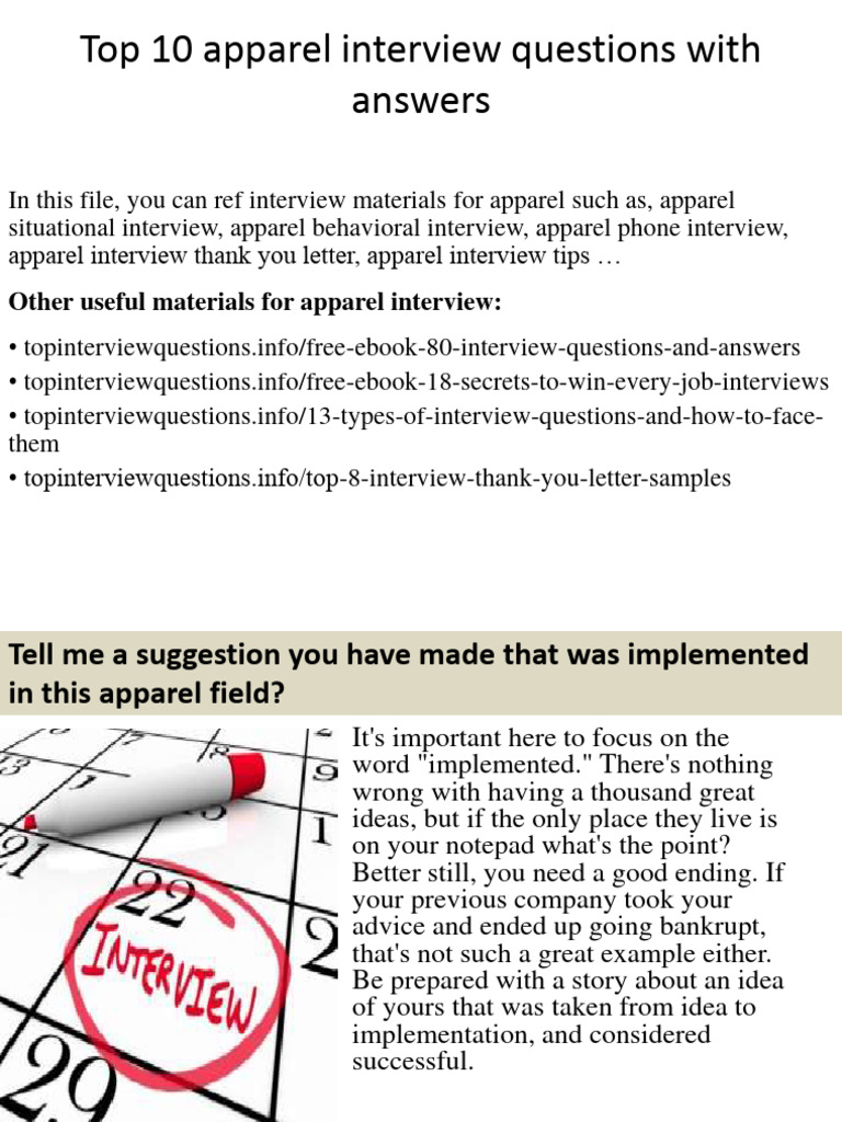 Apparel Interview Questions Guide | PDF | Job Interview | Customer ...