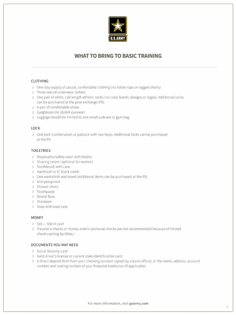 What To Bring Basic Training | PDF