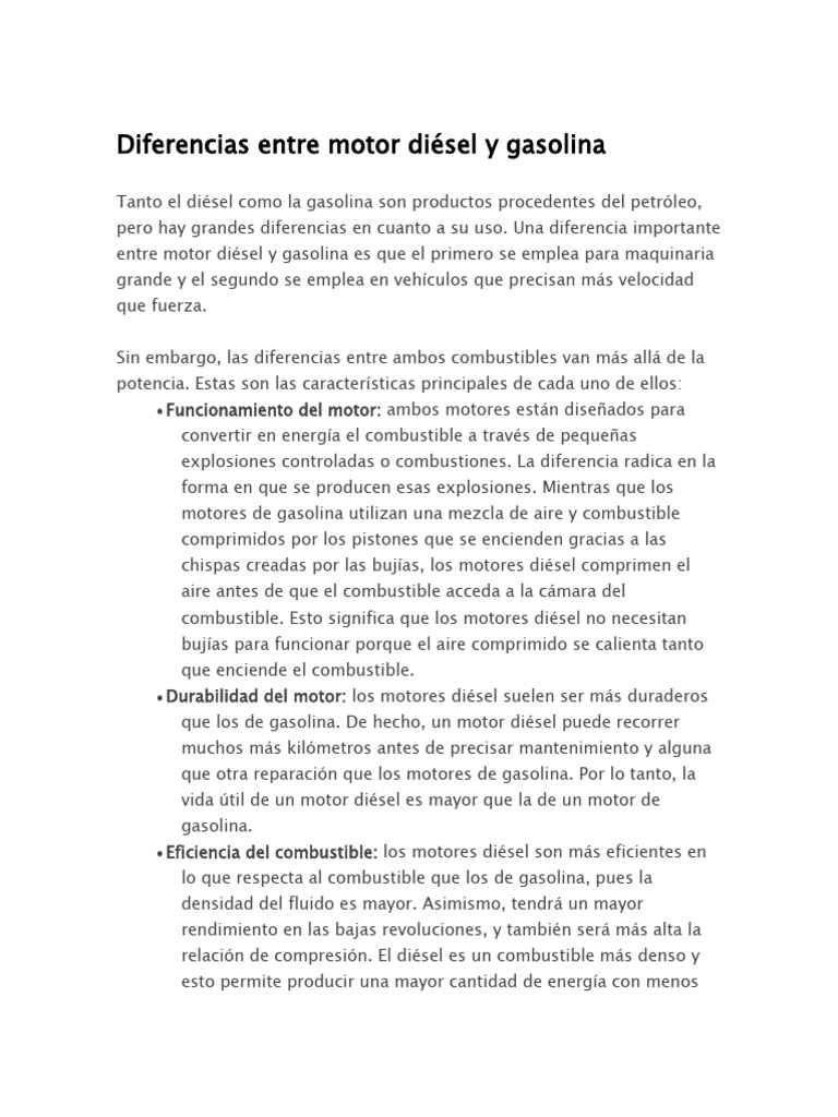 Diferencias Entre Motor Diésel y Gasolina Material | PDF | Motor diesel ... Diferencias Entre Motor Diésel y Gasolina Material | PDF | Motor diesel ...