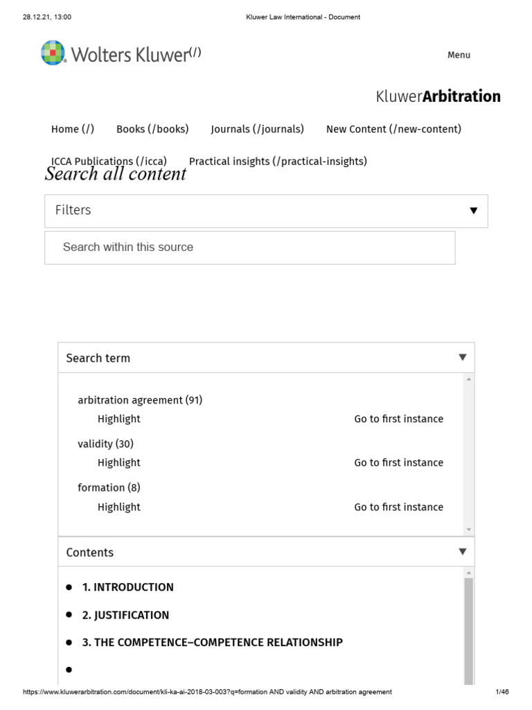 Search All Content: Kluwer | PDF | Arbitration | Jurisdiction