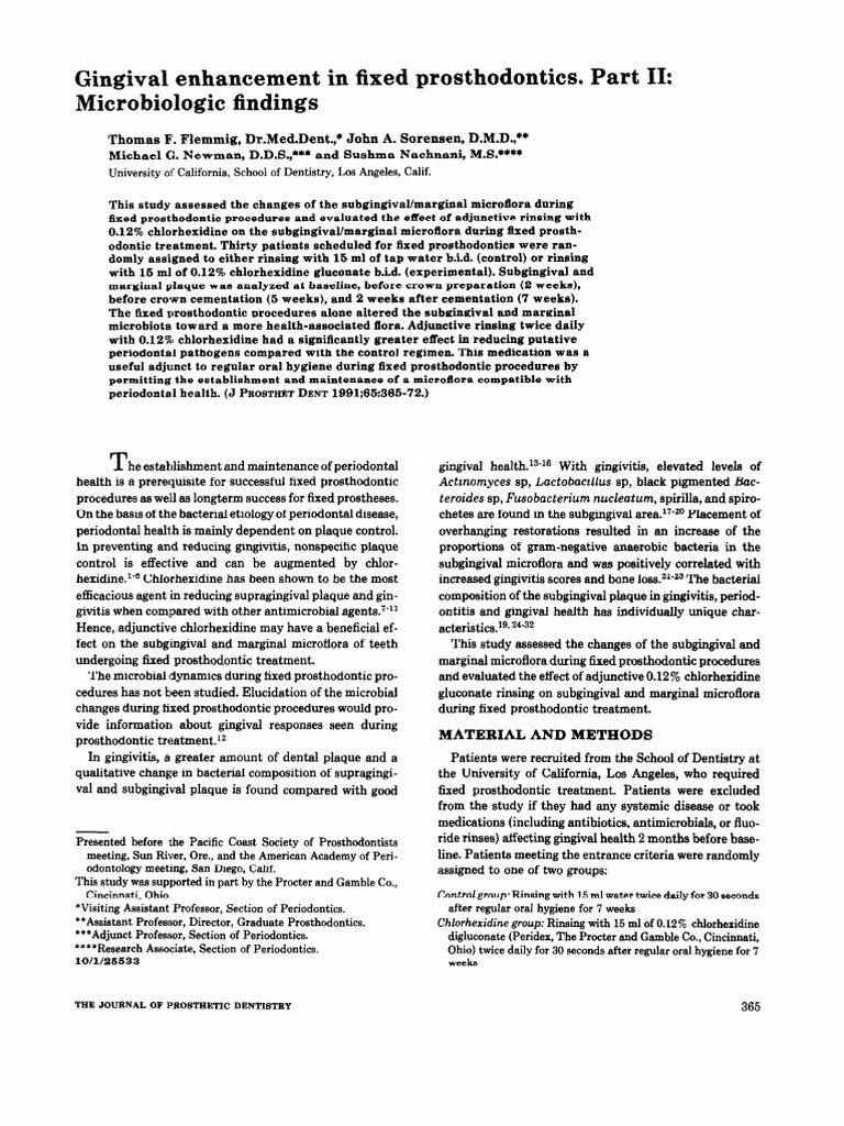 Flemmig 1991 | PDF | Periodontology | Medical Specialties