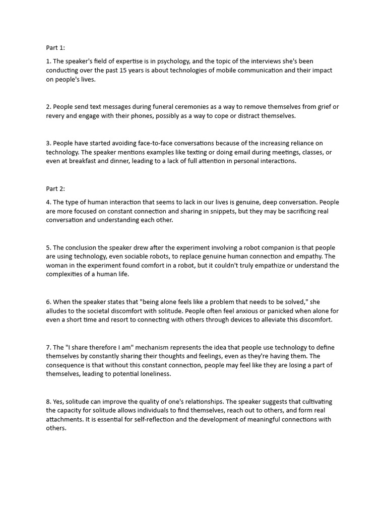 Questions Tedt Talk Connected But Alone | PDF