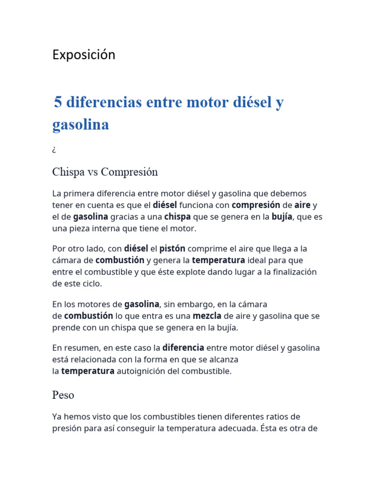 Exposición Motor Diesel y Gasolina | PDF | Motor de combustión interna | Motor diesel