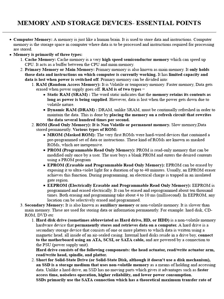 Memory and Storage Devices | PDF | Random Access Memory | Read Only Memory