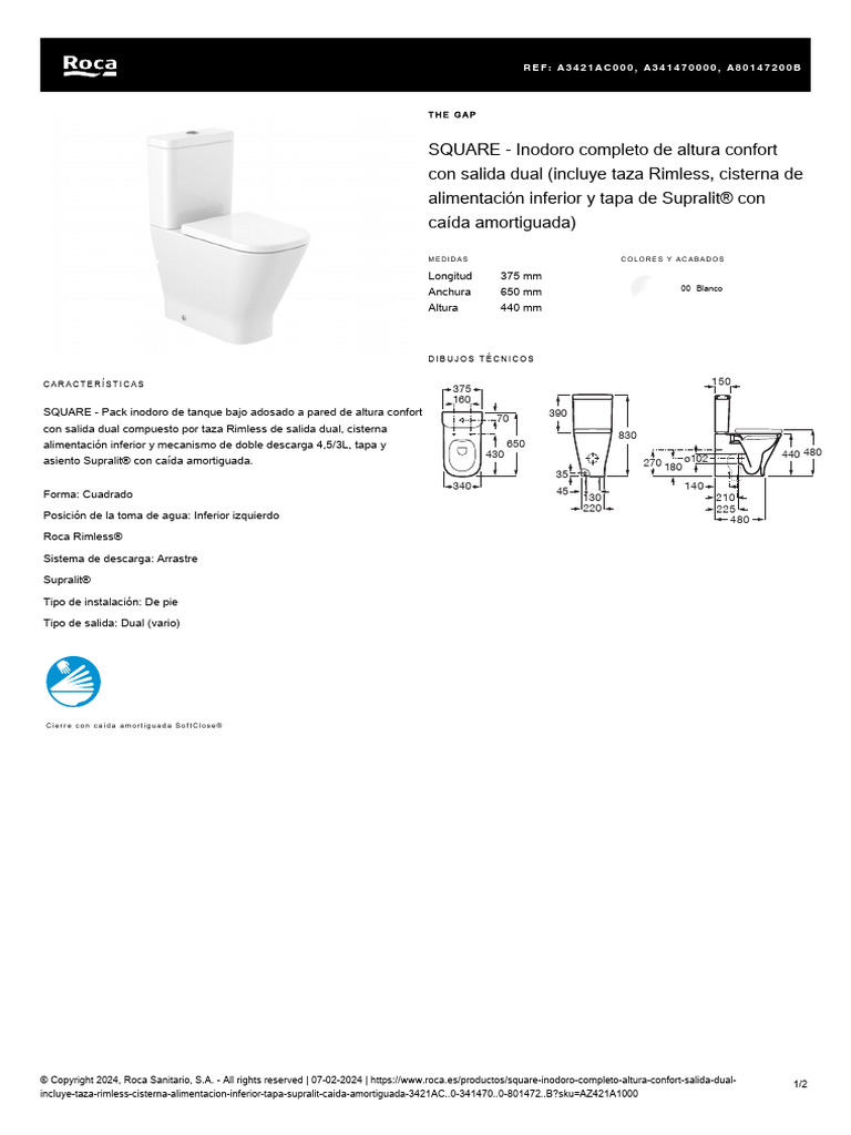 Ficha Tecnica Roca The Gap | PDF | Baño