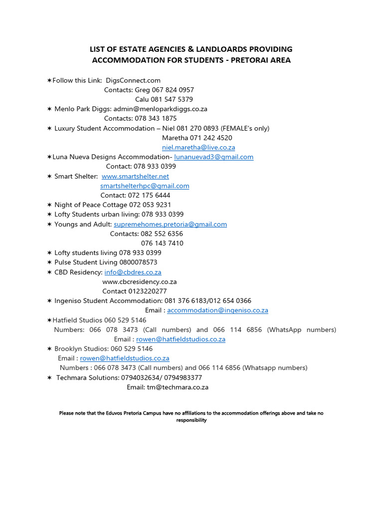 Accommodation List 2023 | PDF