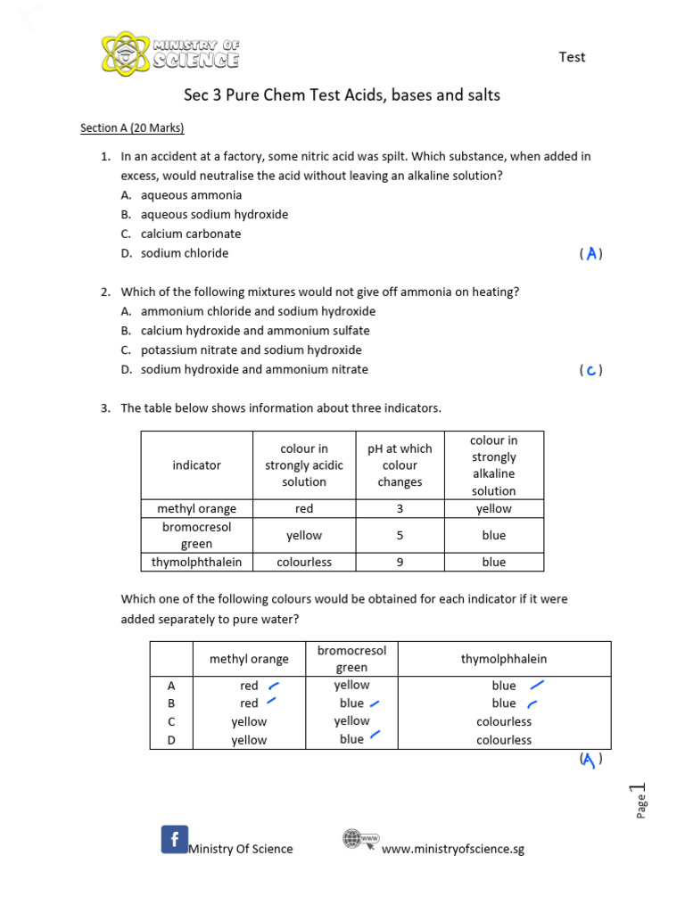 Sec_3_Pure_Chem_Test_Acids_bases_and_salts | PDF | Hydroxide | Acid