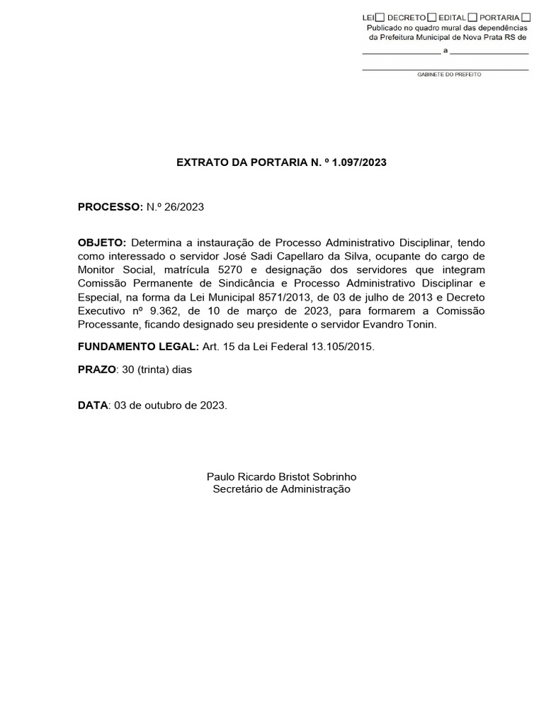 Modelo de Extrato Portaria | PDF | Negócios | Finanças e Administração ...