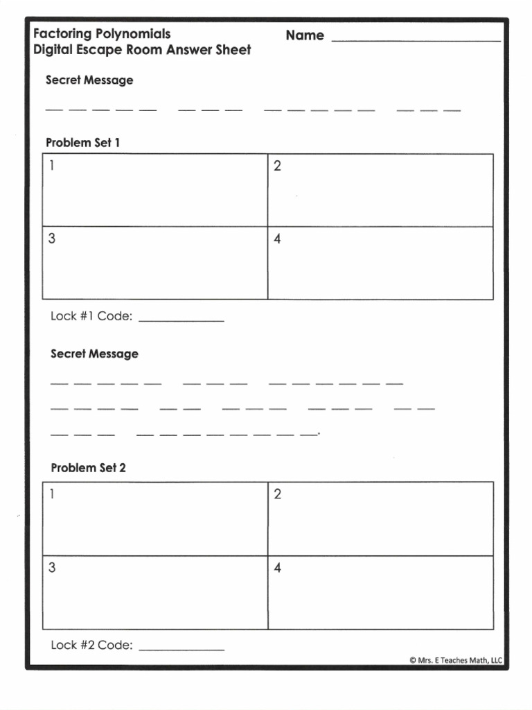 Factoring Escape Room Worksheet | PDF