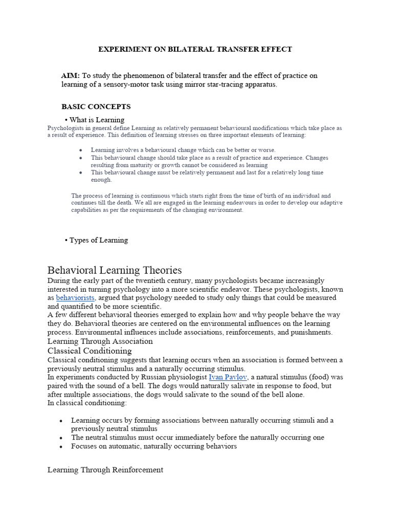 Experiment On Bilateral Transfer Effect | PDF | Learning | Classical ...