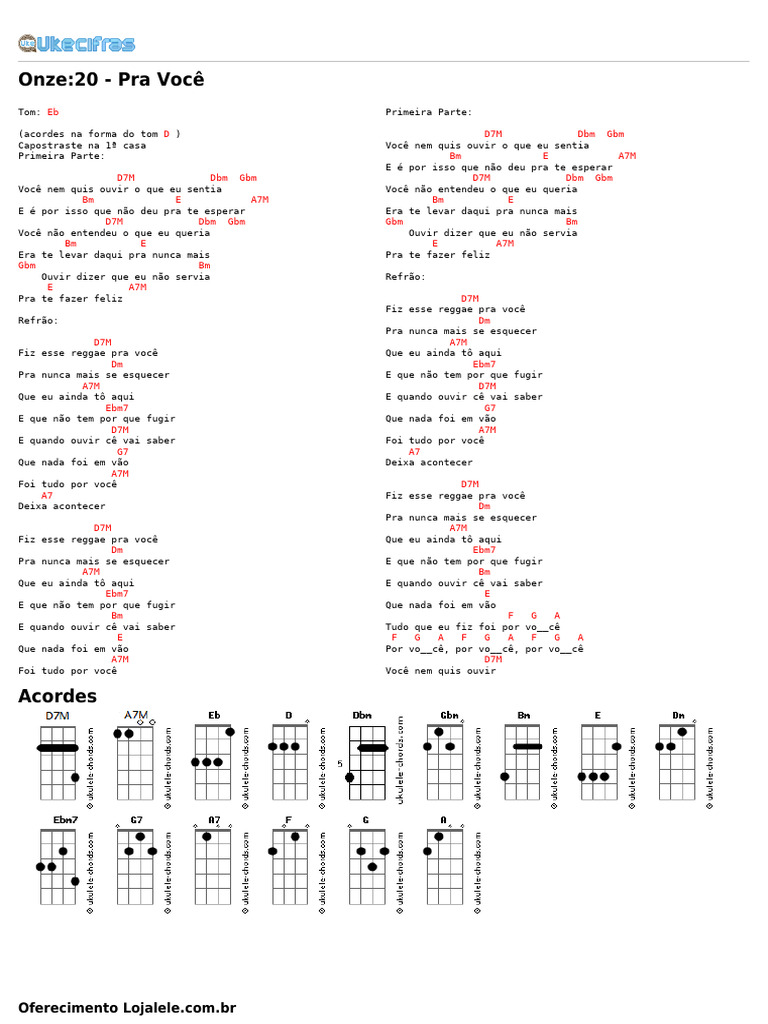 Onze - 20 - Pra Você (Uke Cifras) | PDF