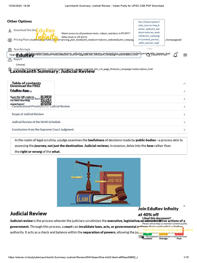 Laxmikanth Summary - Judicial Review - Indian Polity For UPSC CSE PDF Download | PDF | Judicial ...