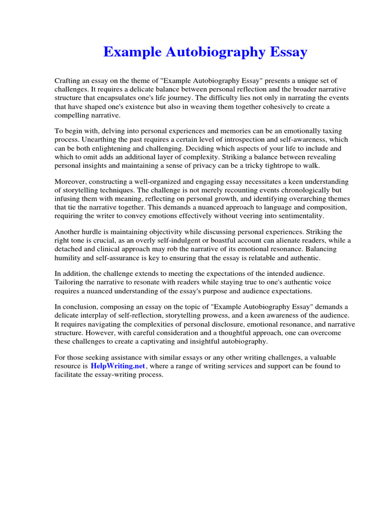 Example Autobiography Essay | PDF | Narrative | Essays