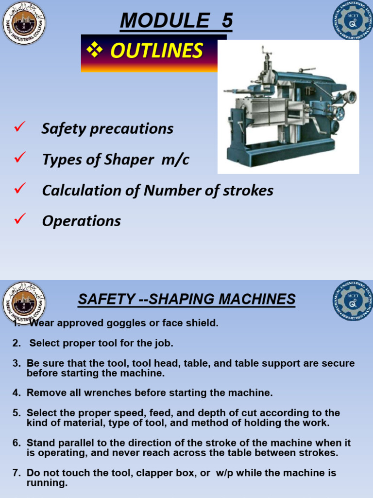 Shaper Machine Safety and Operations | PDF | Grinding (Abrasive Cutting ...
