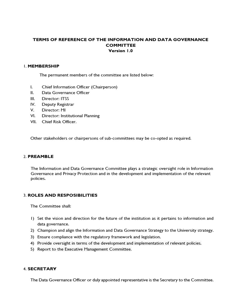Data Governance Committee Charter | PDF | Information Security | Governance