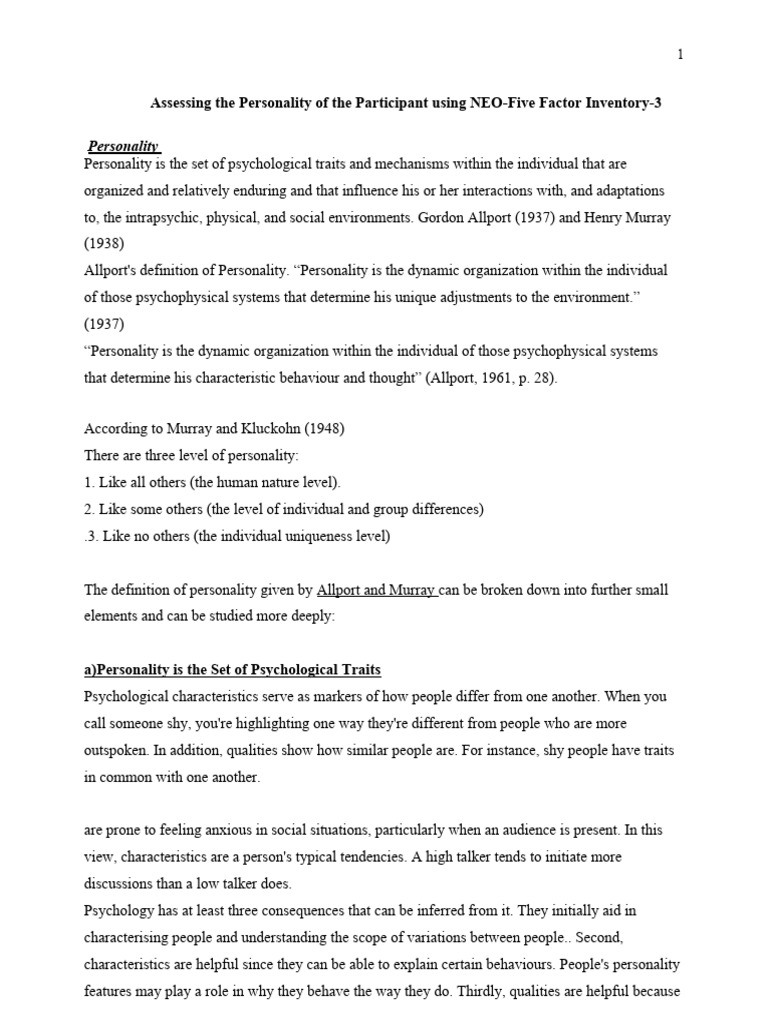 Outline For Writing Personality Test Report | PDF | Id | Behaviour Therapy