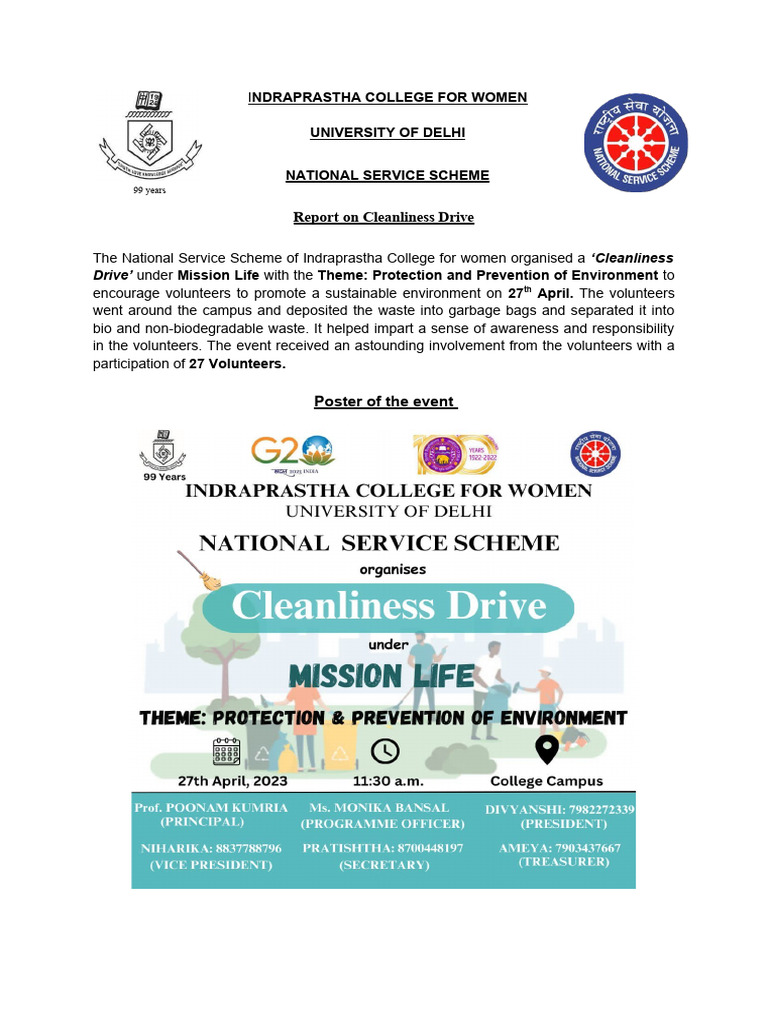 NSS Report On Cleanliness Drive - 27th April | PDF