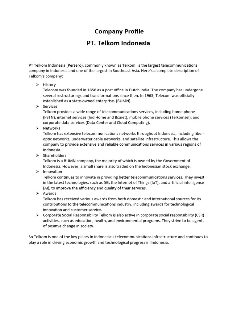 PT Telkom Indonesia Company Overview | PDF | Business | Computers