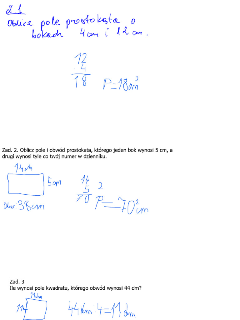 Pole I Obwod Prostokata 4b | PDF
