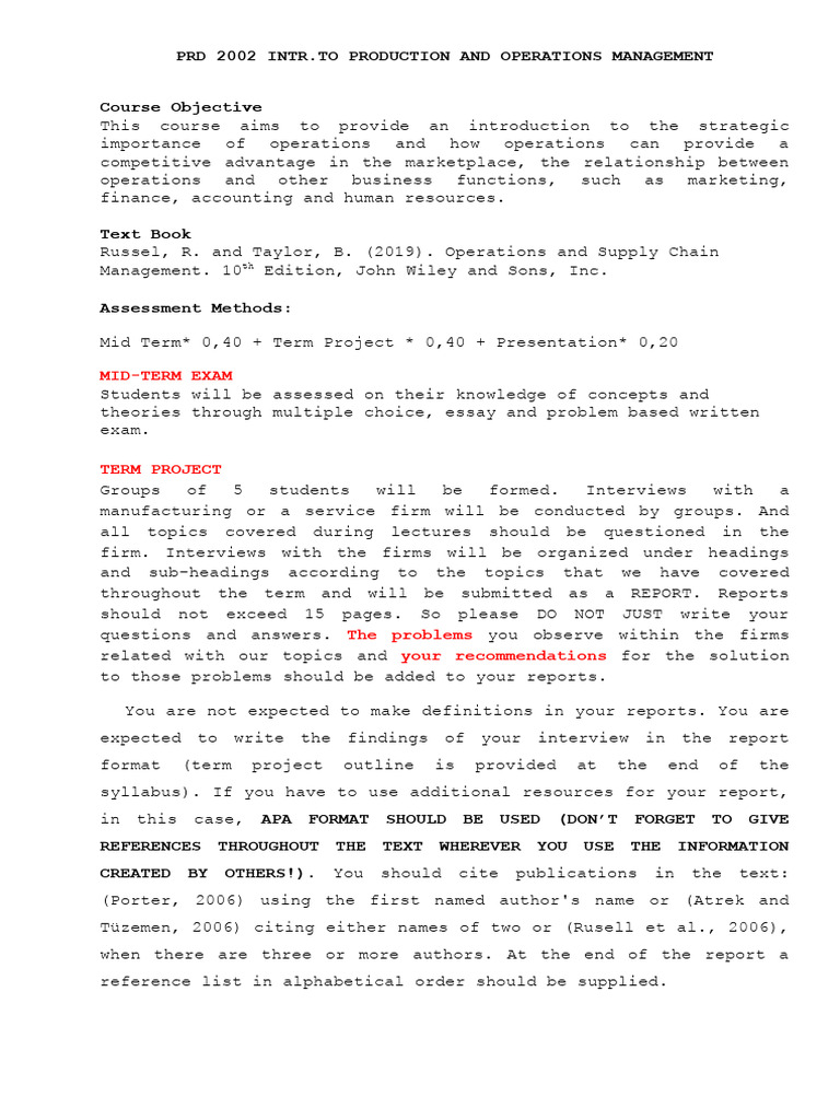 POM THURSDAY SESSION-1 Syllabus | PDF | Rubric (Academic) | Operations Management