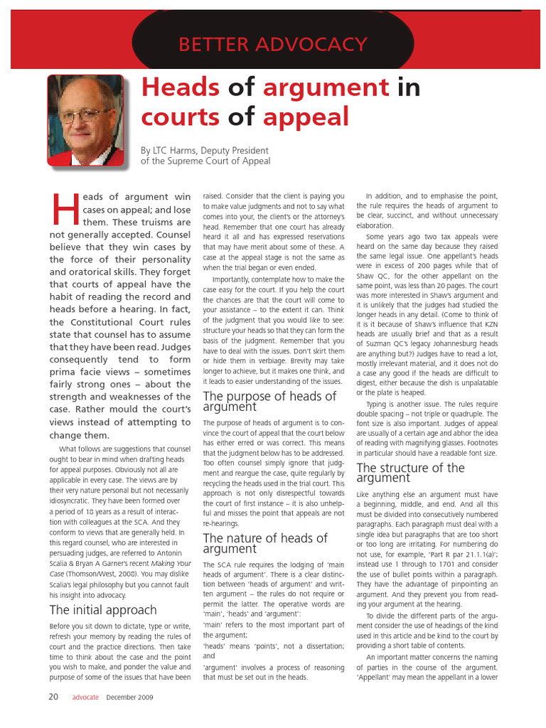 Harms Heads Ofargument | PDF | Appellate Court | Appeal