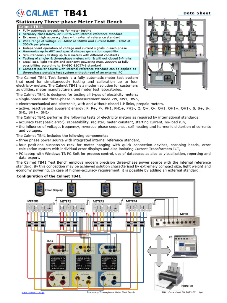 Calmet TB41 Electricity Meter Test Bench | PDF | Calibration | Metre