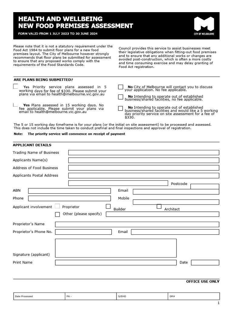 Food Premises Assessment Guidelines | PDF | Fee | Information Privacy