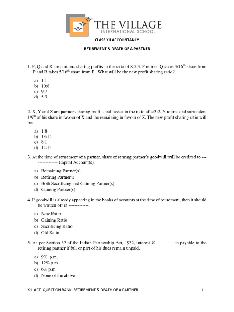 Class XII Accountancy: Partner Retirement & Death | PDF