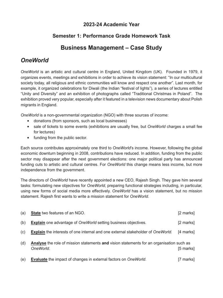 Oneworld - BM Homework 1st PG | PDF | Non Governmental Organization ...