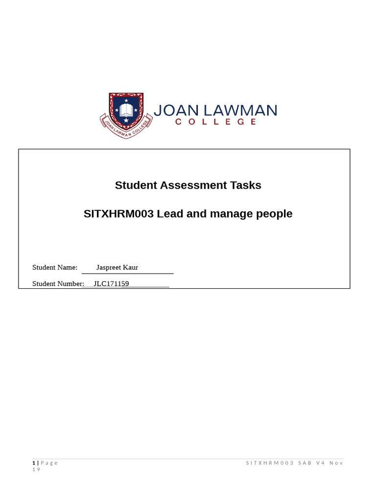 Assessment Guide for SITXHRM003 | PDF | Leadership | Motivation
