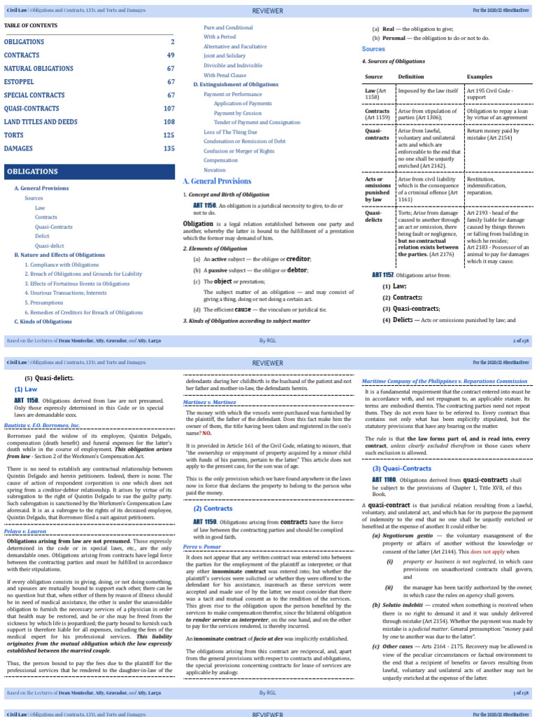 USC Oblicon | PDF | Law Of Obligations | Tort