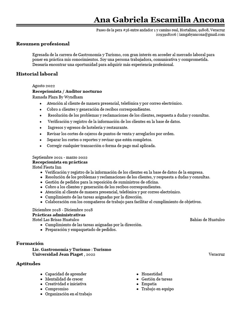 CV Ana Gabriela Escamilla Ancona | PDF | Hotel | Business