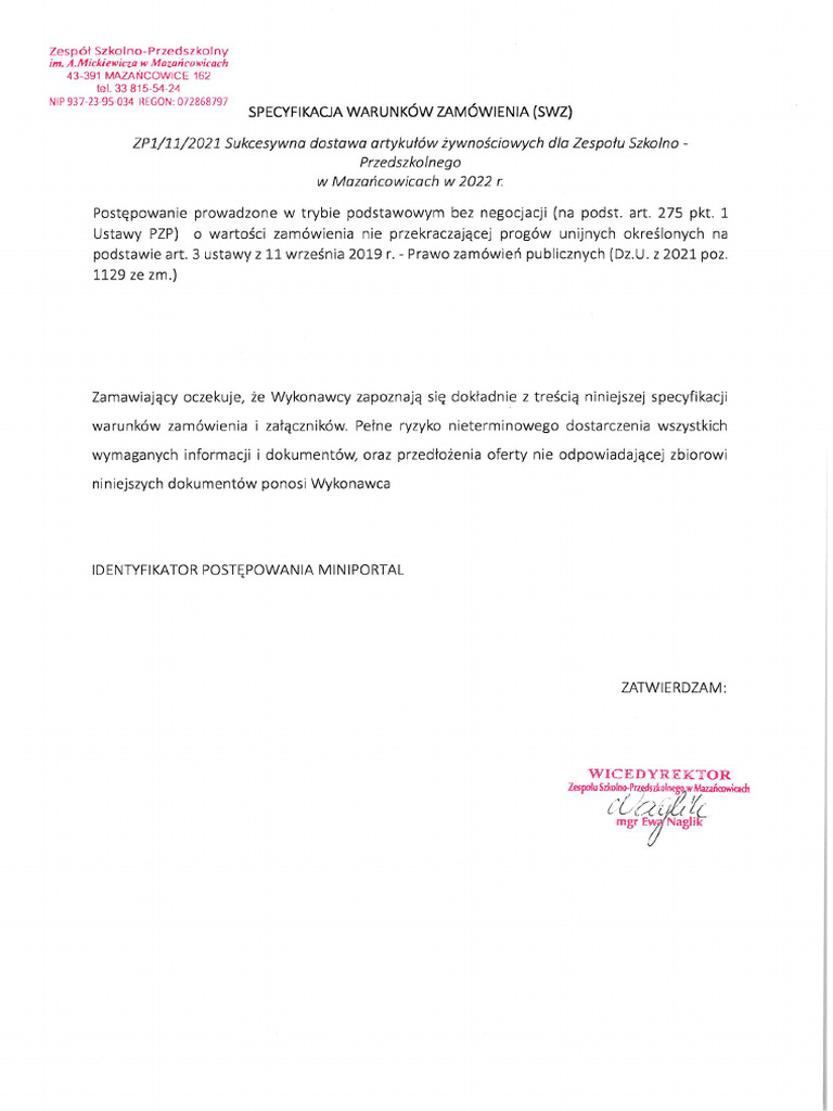 Specyfikacja Warunkow Zamowienia | PDF