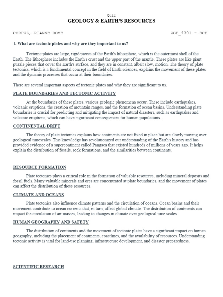 Quiz - Geology & Earth Resources | PDF | Rock (Geology) | Plate Tectonics