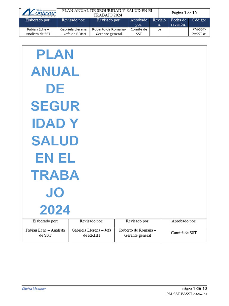 Pm-Sst-Passt-01 Plan Anual de SST 2024 | Descargar gratis PDF | Seguridad y salud ocupacional ...